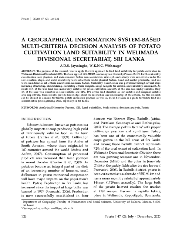 (PDF) Geographical Information System-Basedmulti-Criteria Decision Analysis of Potato ...