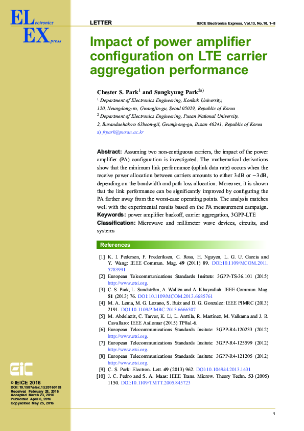 (PDF) Impact of power amplifier configuration on LTE carrier aggregation performance