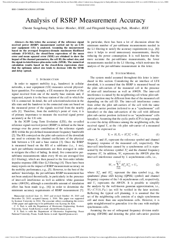 (PDF) Analysis of RSRP Measurement Accuracy