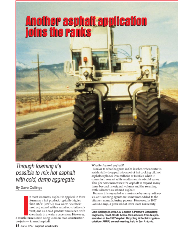 (PDF) Through foaming it ’ s possible to mix hot asphalt with cold ...