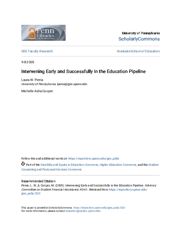 (PDF) Intervening Early and Successfully in the Education Pipeline
