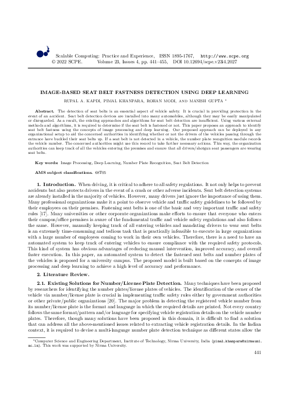(PDF) Image-based Seat Belt Fastness Detection using Deep Learning