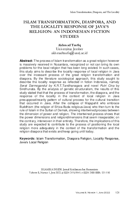(PDF) Islam Transformation, Diaspora, and The Locality Response of Java’s Religion: An ...