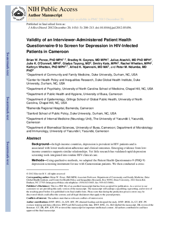 (PDF) Validity of an interviewer-administered patient health ...