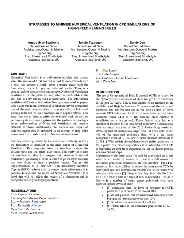 (PDF) Strategies to Minimise Numerical Ventilation in CFD Simulations of High-Speed Planing Hulls