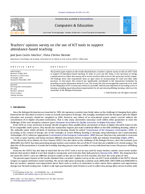 (PDF) Teachers’ opinion survey on the use of ICT tools to support ...