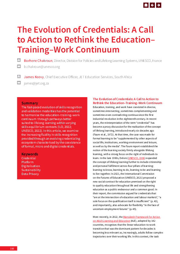 (PDF) The Evolution of Credentials: A Call to Action to Rethink the Education– Training–Work ...
