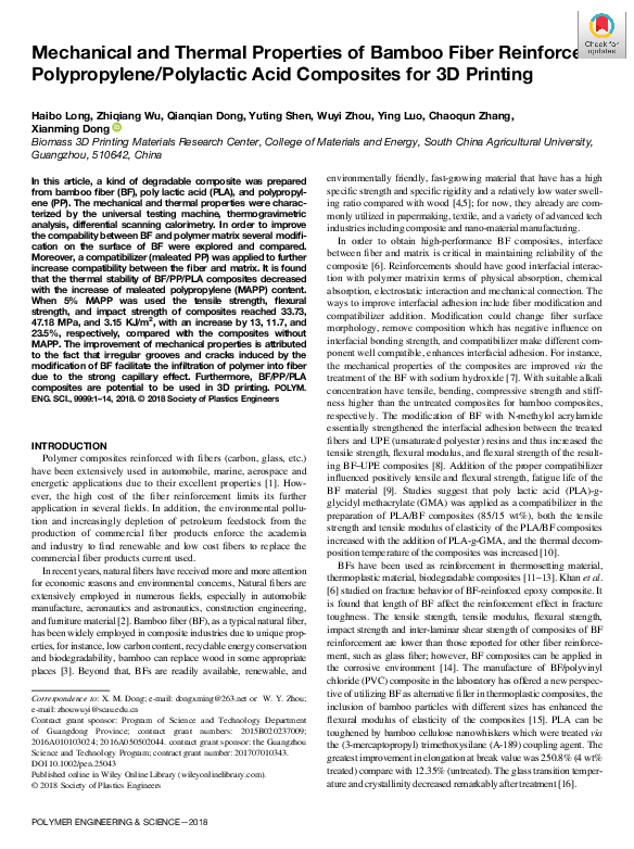 (PDF) Mechanical and thermal properties of bamboo fiber reinforced polypropylene/polylactic acid ...