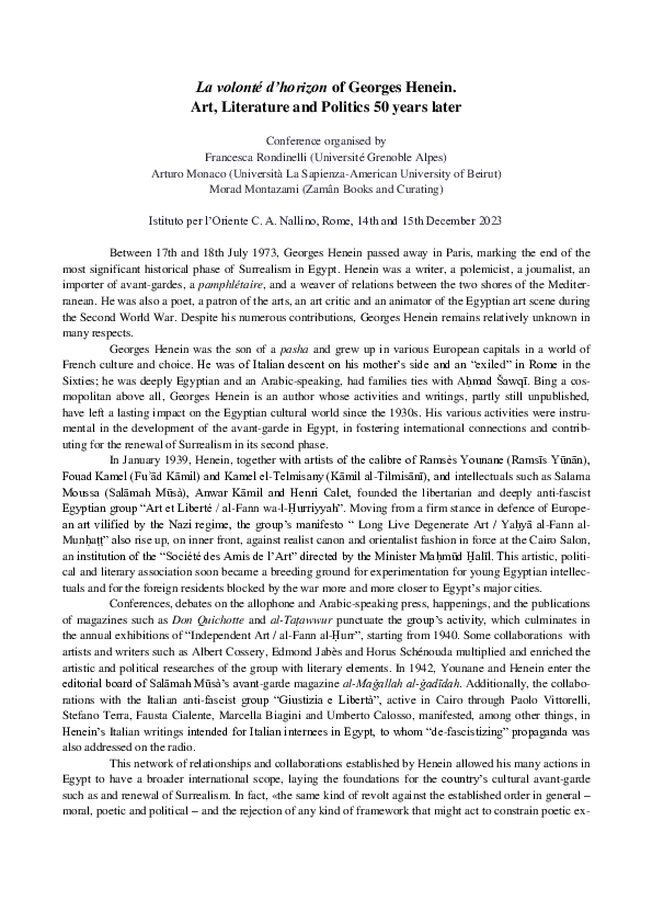 (PDF) La volonté d'horizon of Georges Henein. Art, Literature and ...