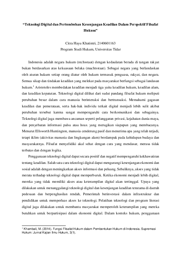 (PDF) "Teknologi Digital dan Pertumbuhan Kesenjangan Keadilan Dalam Perspektif Filsafat Hukum"