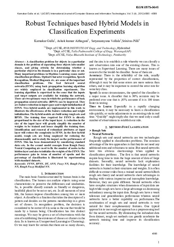 (PDF) Robust Techniques based Hybrid Models in Classification Experiments