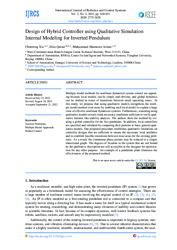 (PDF) Design of Hybrid Controller using Qualitative Simulation Internal Modeling for Inverted ...