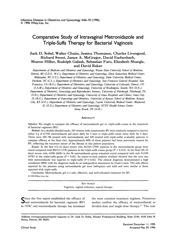 (PDF) Comparative study of intravaginal metronidazole and triple-sulfa ...