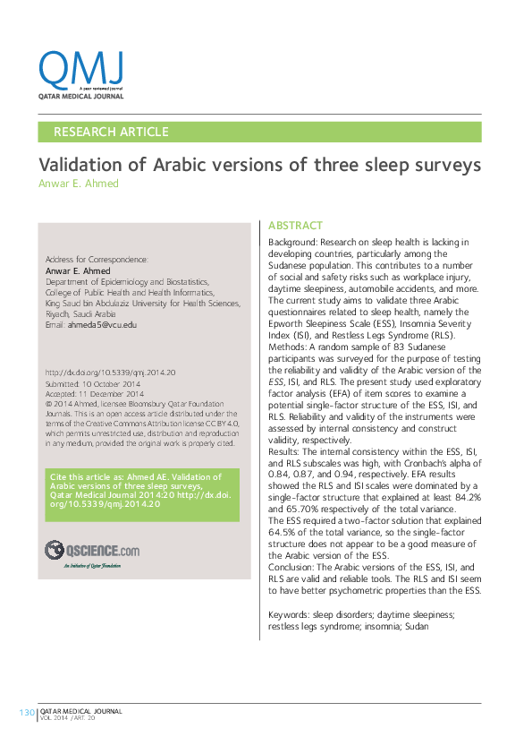 (PDF) Validation of Arabic versions of three sleep surveys
