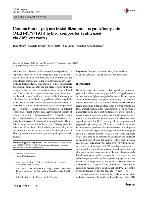 (PDF) Comparison of polymeric stabilization of organic/inorganic (MEH ...