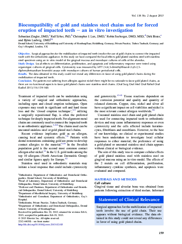 (PDF) Biocompatibility of gold and stainless steel chains used for ...