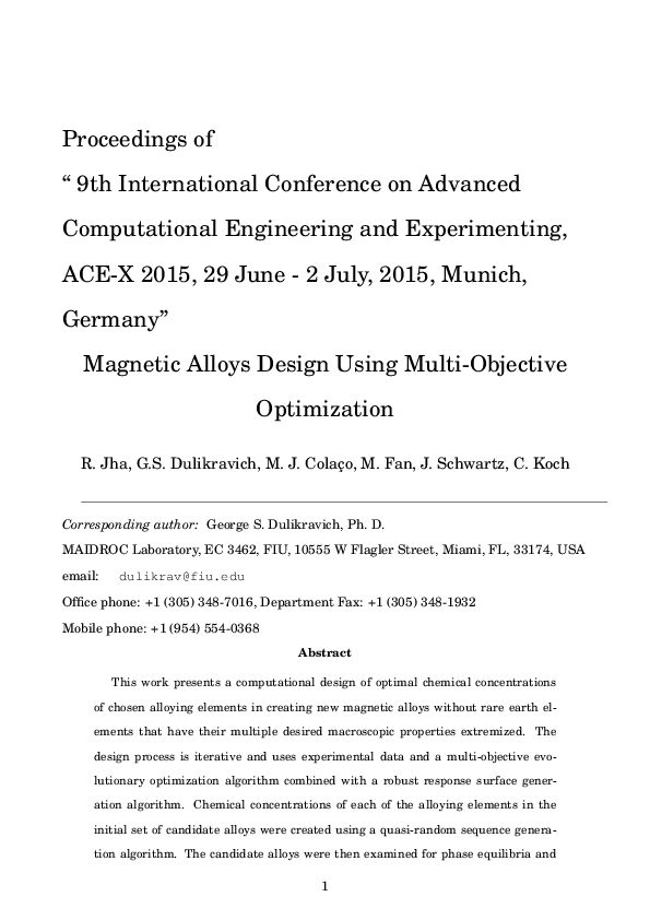 (PDF) Magnetic Alloys Design Using Multi-objective Optimization