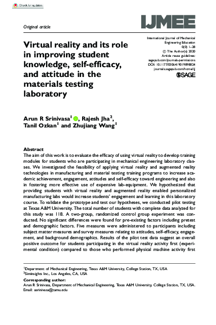(PDF) Virtual reality and its role in improving student knowledge, self ...