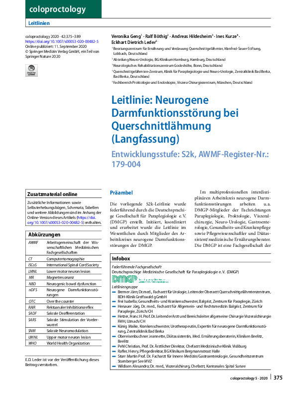 (PDF) [Guidelines: neurogenic bowel dysfunction in spinal cord injury ...