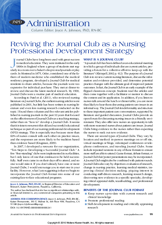 (PDF) Reviving the Journal Club as a Nursing Professional Development ...