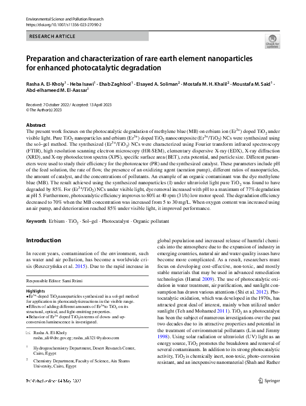 (PDF) Preparation and characterization of rare earth element nanoparticles for enhanced ...