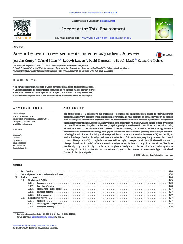 (PDF) Arsenic behavior in river sediments under redox gradient: A ...