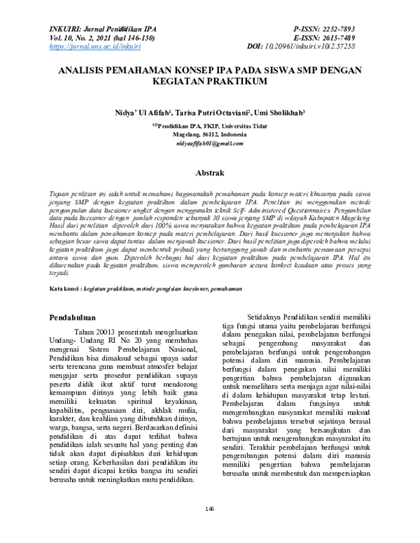 (PDF) Analisis Pemahaman Konsep Ipa Pada Siswa SMP Dengan Kegiatan Praktikum
