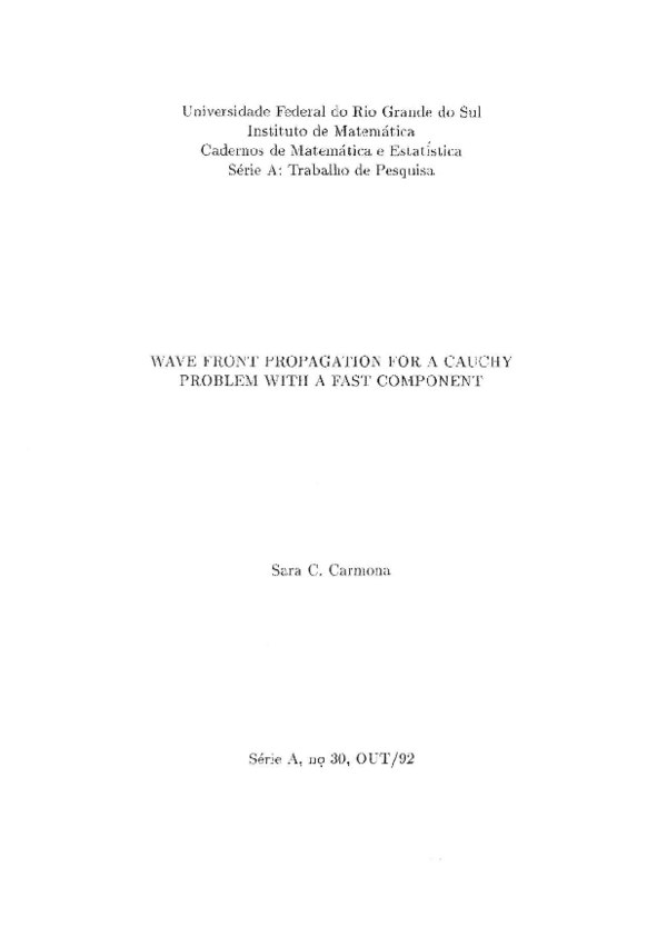 Pdf Wave Front Propagation For A Cauchy Problem With A Fast Component