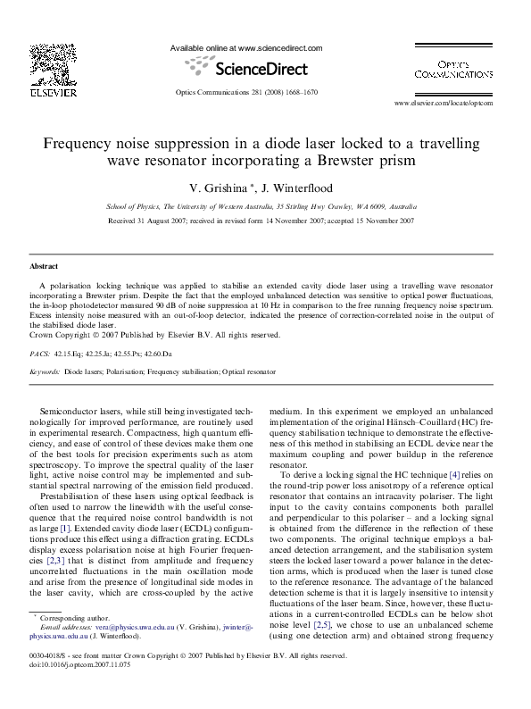 (PDF) Frequency noise suppression in a diode laser locked to a ...