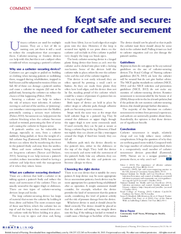 (PDF) Kept safe and secure: the need for catheter securement