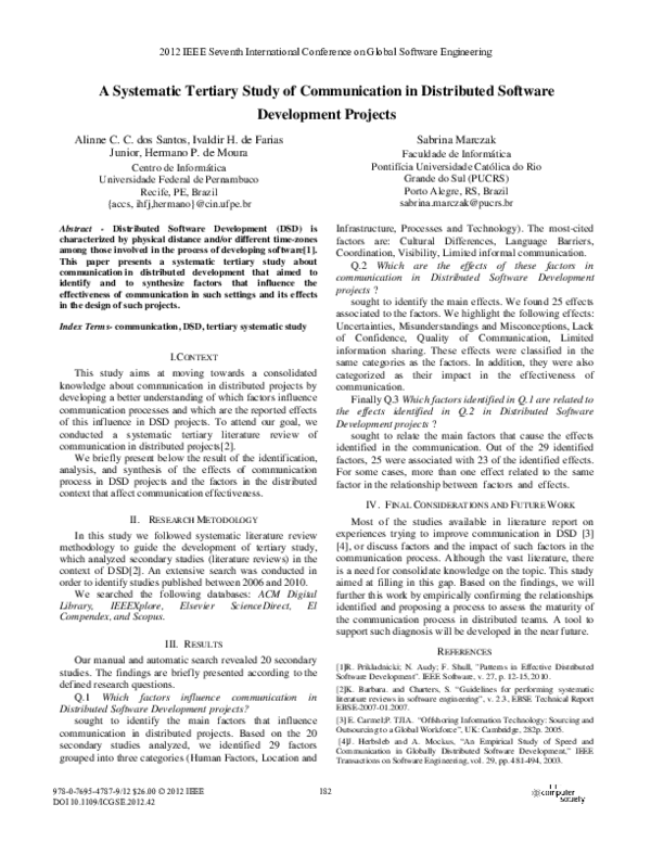 (PDF) A Systematic Tertiary Study of Communication in Distributed Software Development Projects
