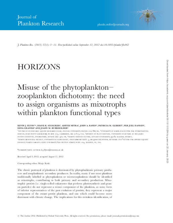 (PDF) Misuse of the phytoplankton–zooplankton dichotomy: the need to ...