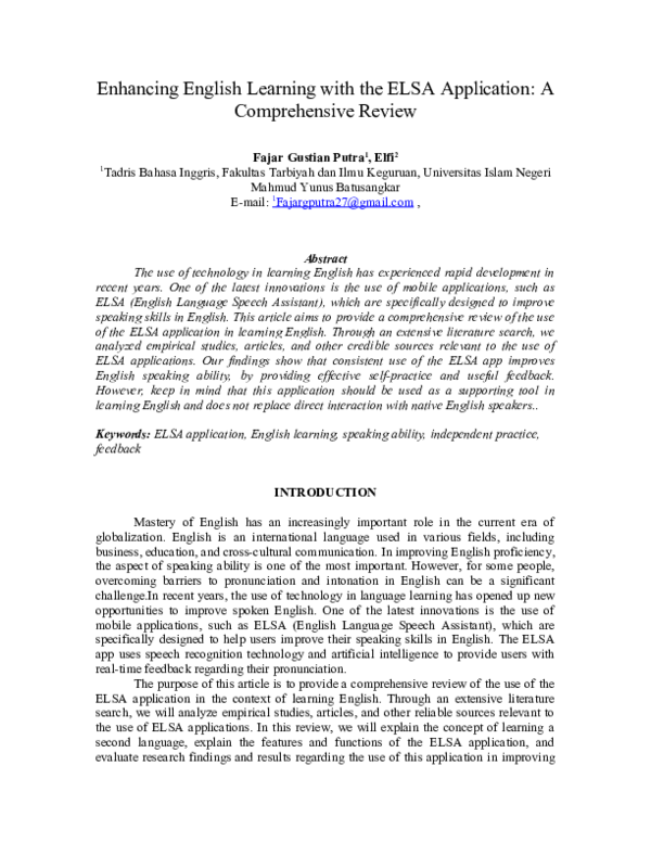 (DOC) Enhancing English Learning with the ELSA Application: A ...