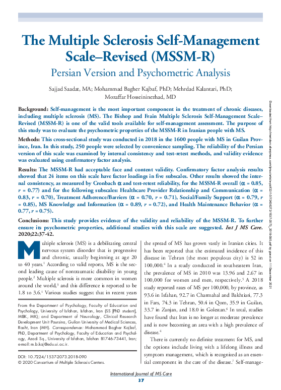(PDF) The Multiple Sclerosis Self-Management Scale: Revision and psychometric analysis