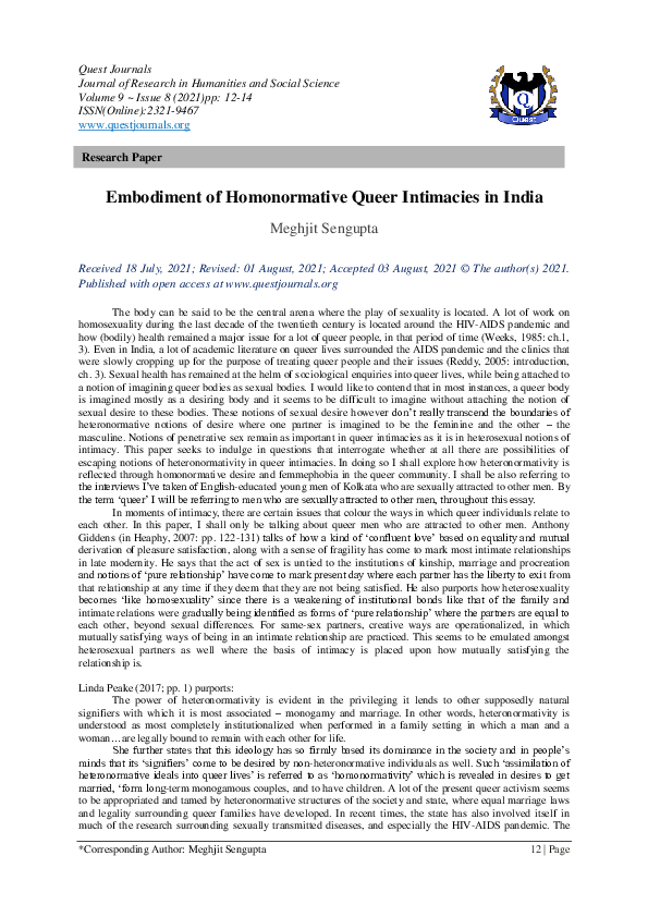 (PDF) Embodiment of Homonormative Queer Intimacies in India