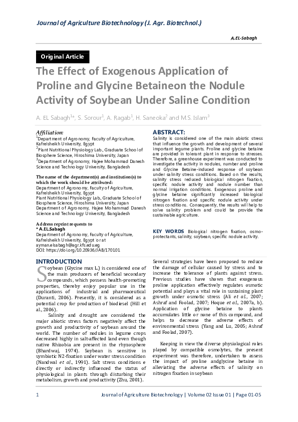 (PDF) The Effect of Exogenous Application of Proline and Glycine ...
