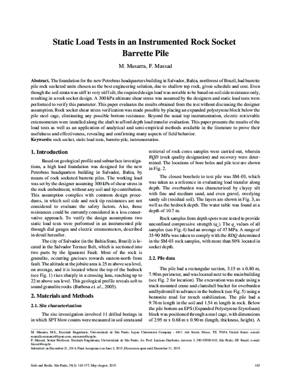 (PDF) Static Load Tests in an Instrumented Rock Socket Barrette Pile ...