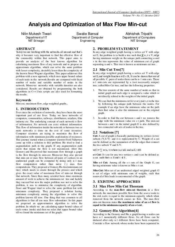Pdf Analysis And Optimization Of Max Flow Min Cut