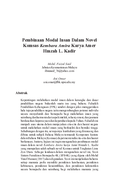 (PDF) Pembinaan Modal Insan Dalam Novel