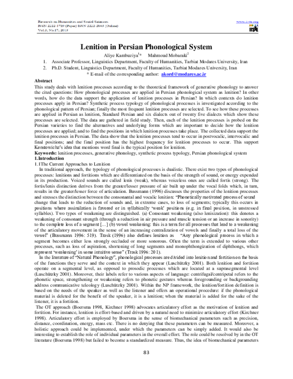 (PDF) Lenition in Persian Phonological System