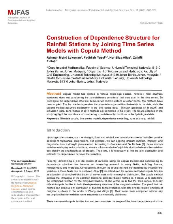 (PDF) Construction of Dependence Structure for Rainfall Stations by ...
