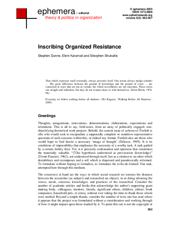 (PDF) Inscribing Organized Resistance
