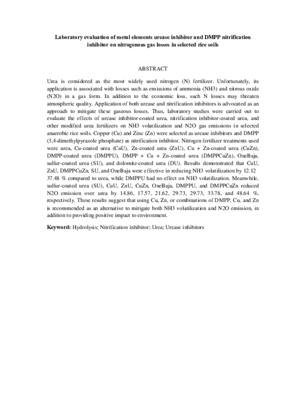 (PDF) Laboratory Evaluation of Metal Elements Urease Inhibitor and DMPP ...