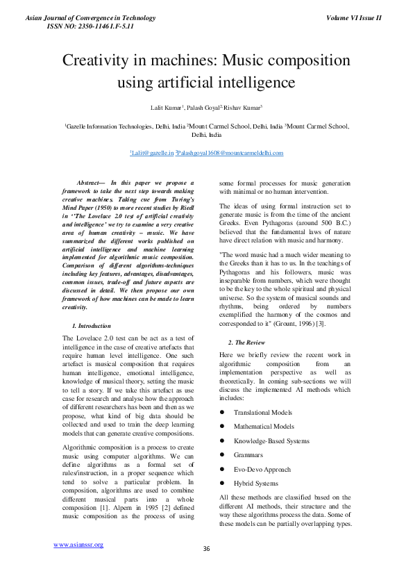 (PDF) Creativity in machines: Music composition using artificial intelligence