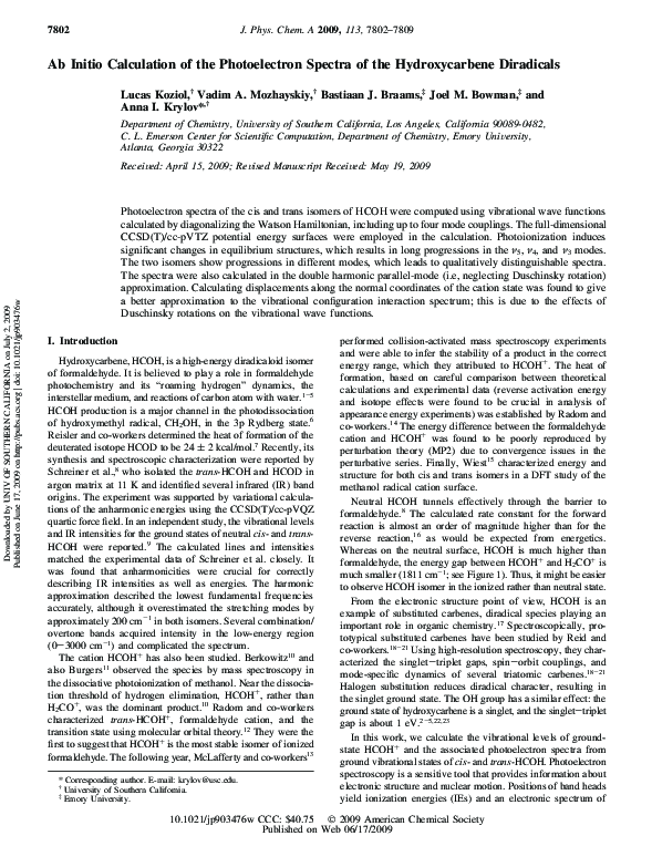 Pdf Ab Initio Calculation Of The Photoelectron Spectra Of The