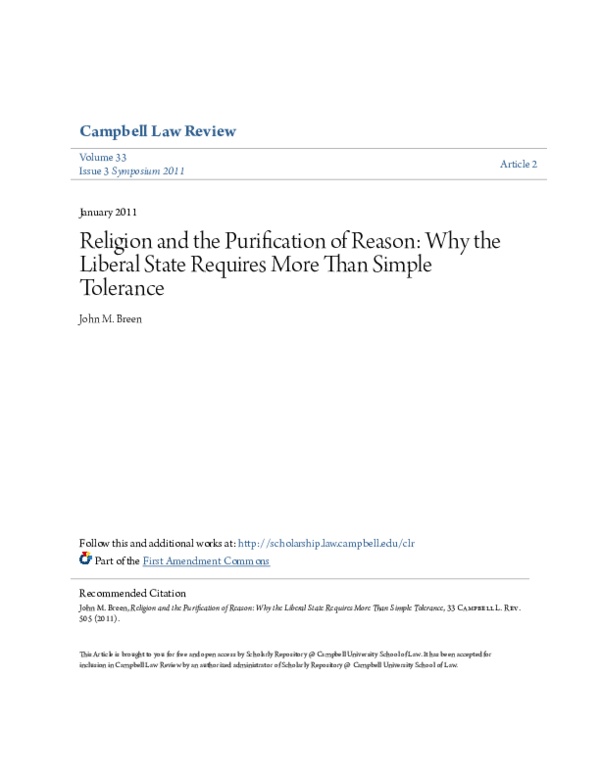 (PDF) Religion and the Purification of Reason: Why the Liberal State ...