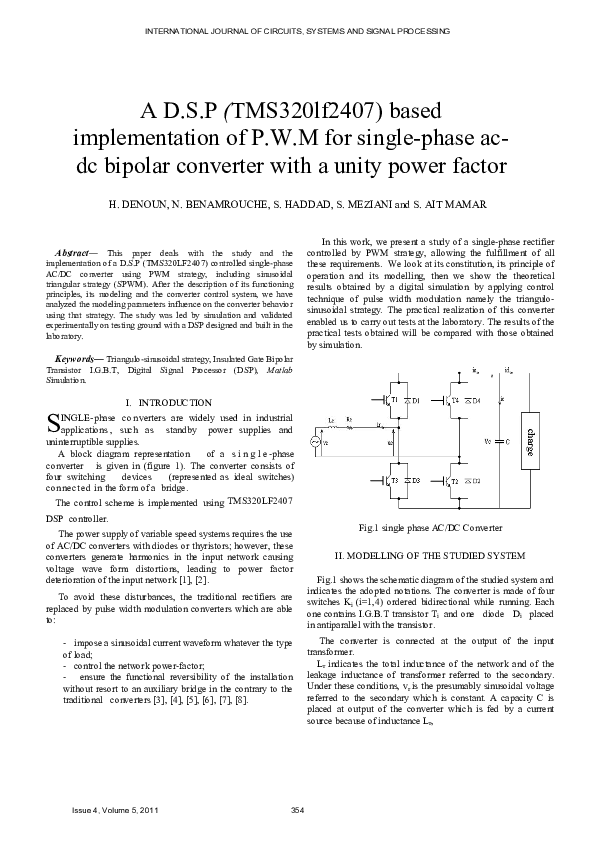 (PDF) A DSP TMS320LF2407 based implementation of PWM for single-phase AC-DC bipolar converter ...