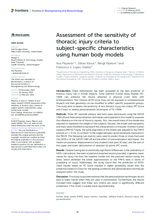 (PDF) Assessment of the sensitivity of thoracic injury criteria to ...