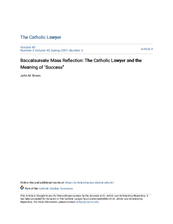 (PDF) Baccalaureate Mass Reflection: The Catholic Lawyer and the ...