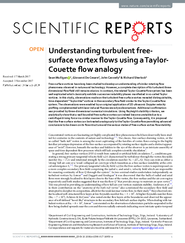 (PDF) Understanding turbulent free-surface vortex flows using a Taylor ...